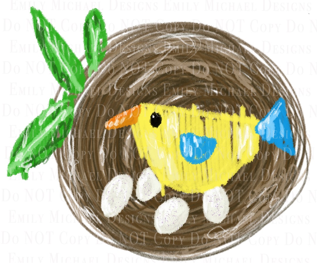 Spring Bird Nest PNG Yellow Bird PNG Bird Nest Sublimation PNG Hand ...