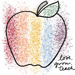Back to School PNG Splatter Paint Apple Teacher Sublimation Rainbow ...
