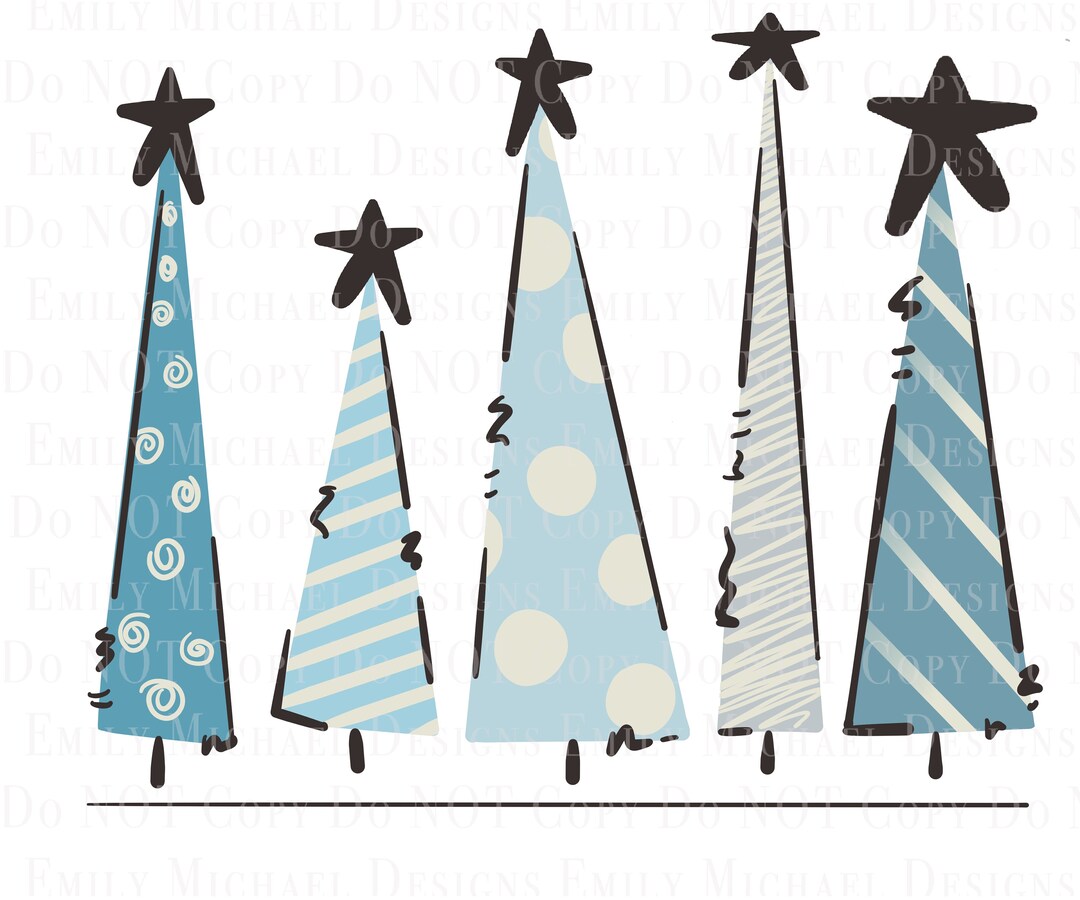 Blue Christmas Trees Digital Download Tree Sublimation Hand Drawn Art ...