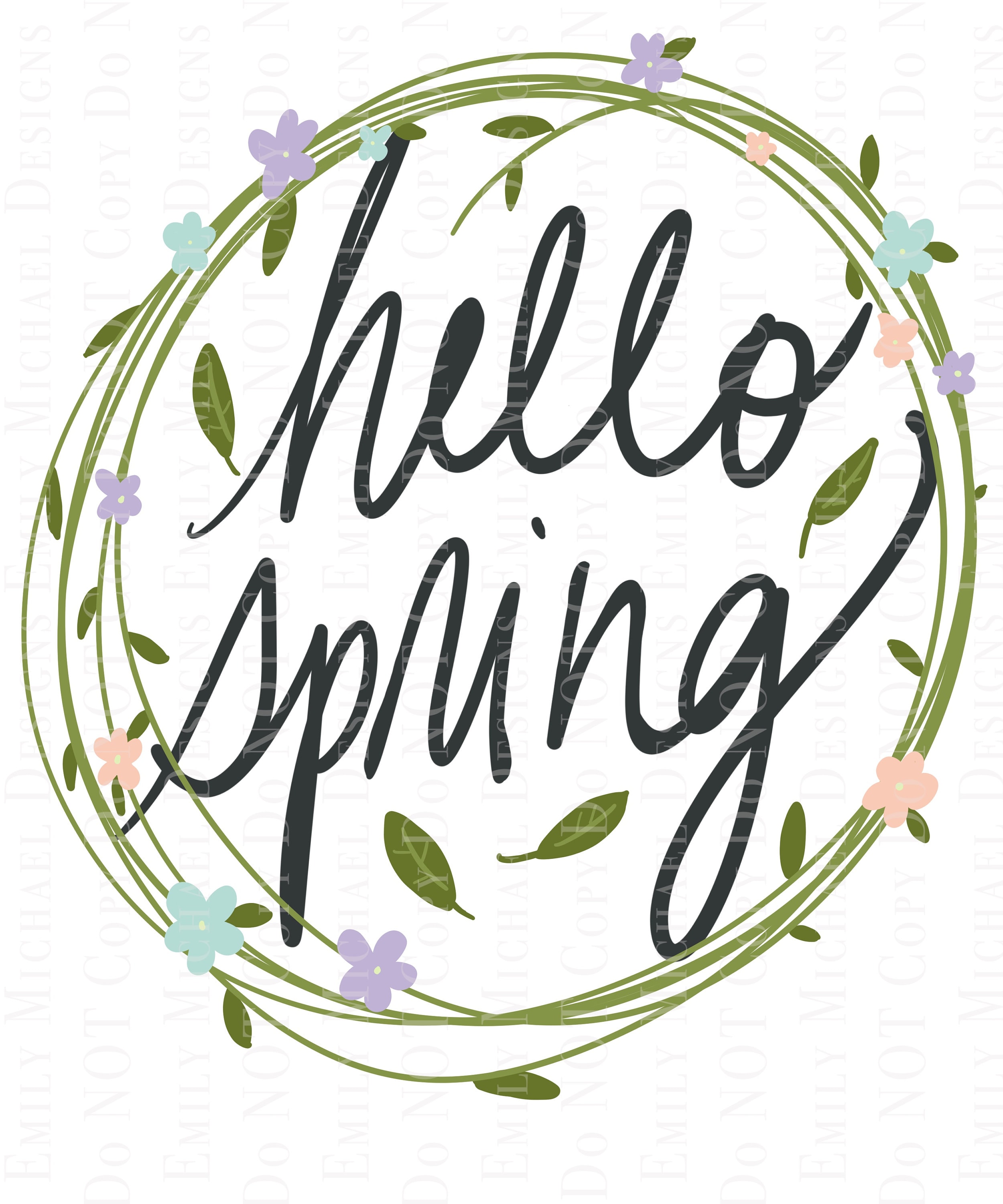 Hello Spring Print Digital Download PNG Digital Art PNG Spring Leaves ...