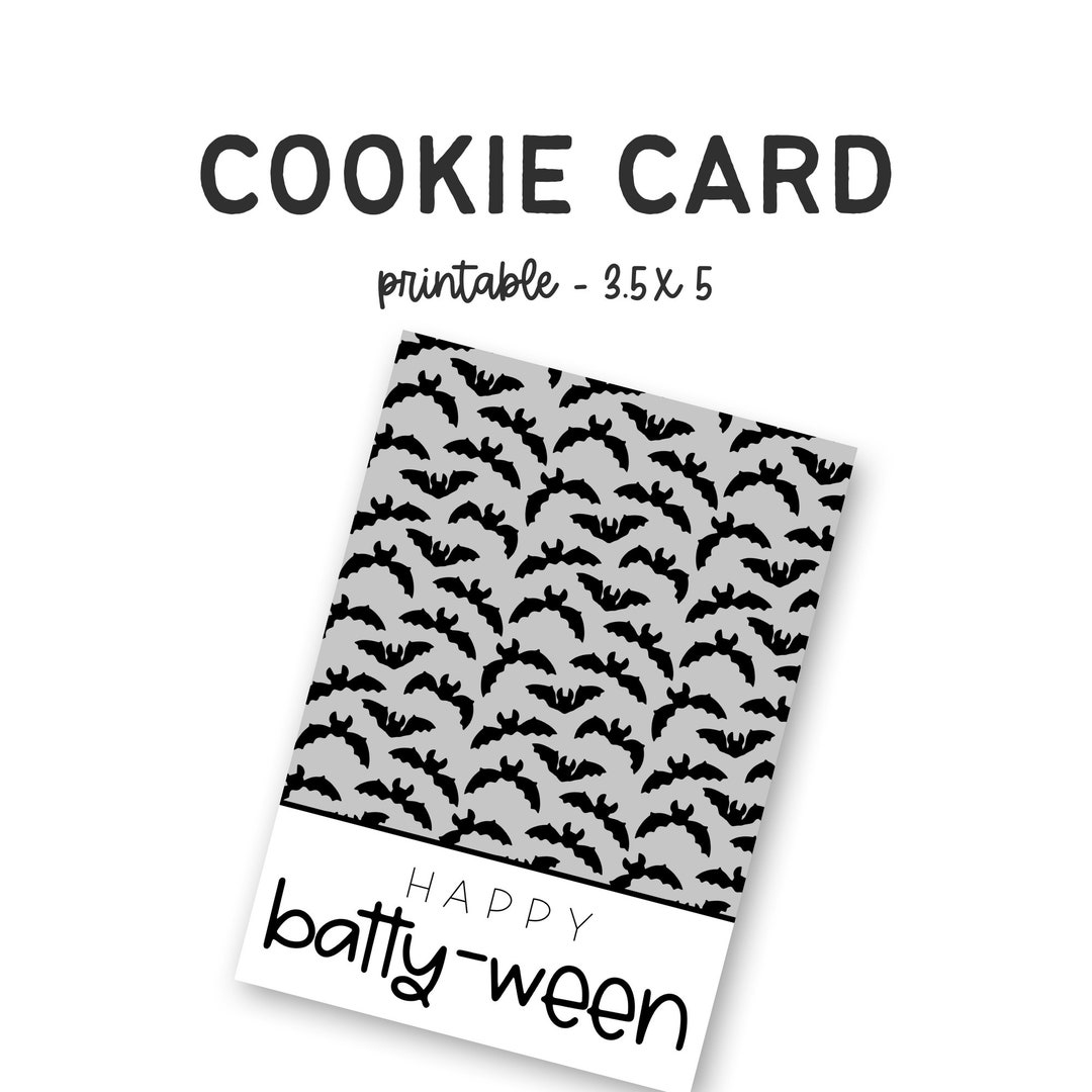 Batty Halloween Cookie Card, Bats Cookie Card, Printable Halloween Card ...