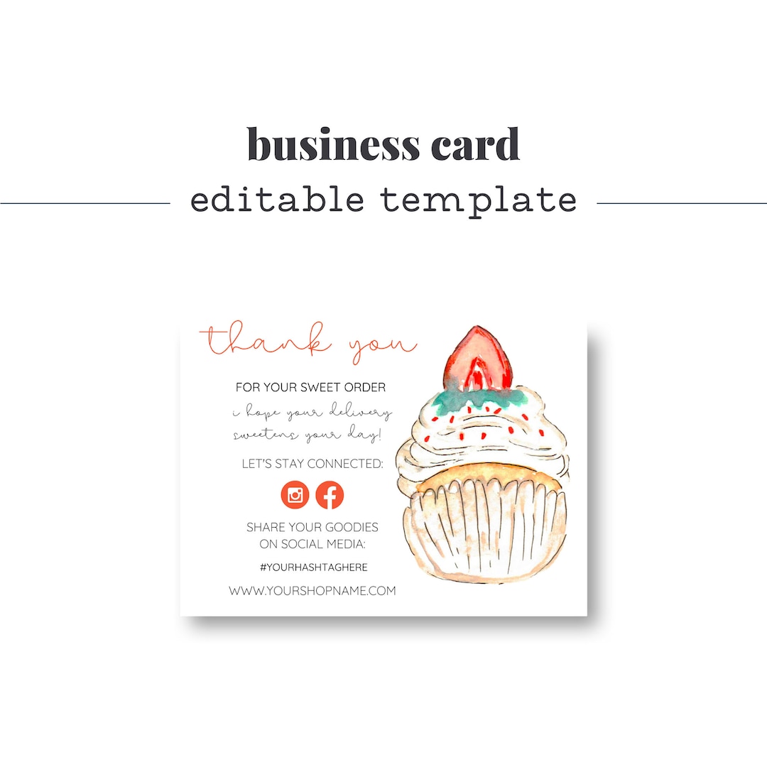Bakery Business Card, Thank You Bakery Card Digital Download, Bakers ...