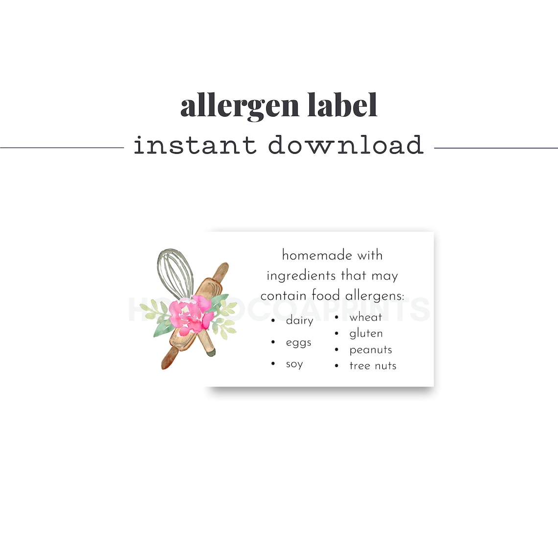 Printable Allergen Food Label 2 x 1 inch Cottage Law Label | Etsy