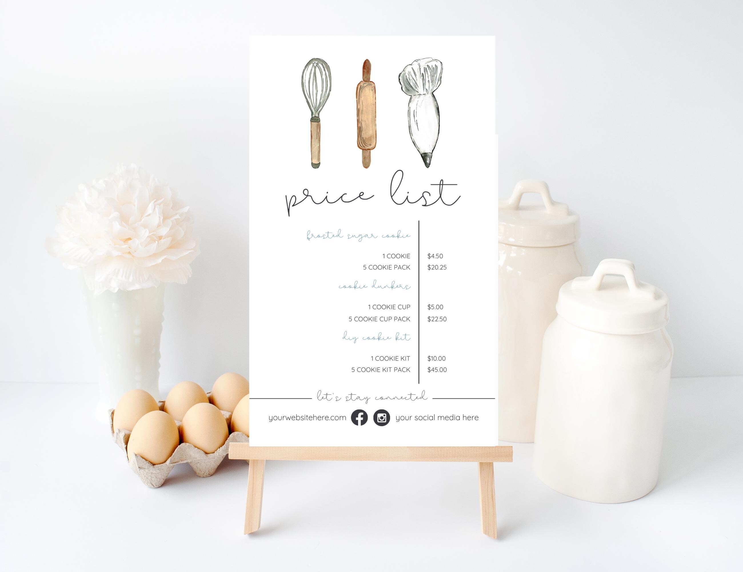 Editable Bakery Price List Template: Cookie & Cake Pricing (canva) - Etsy