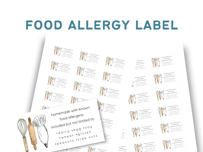 Printable Food Allergen Label: Bakery Ingredient Tag (digital Download ...