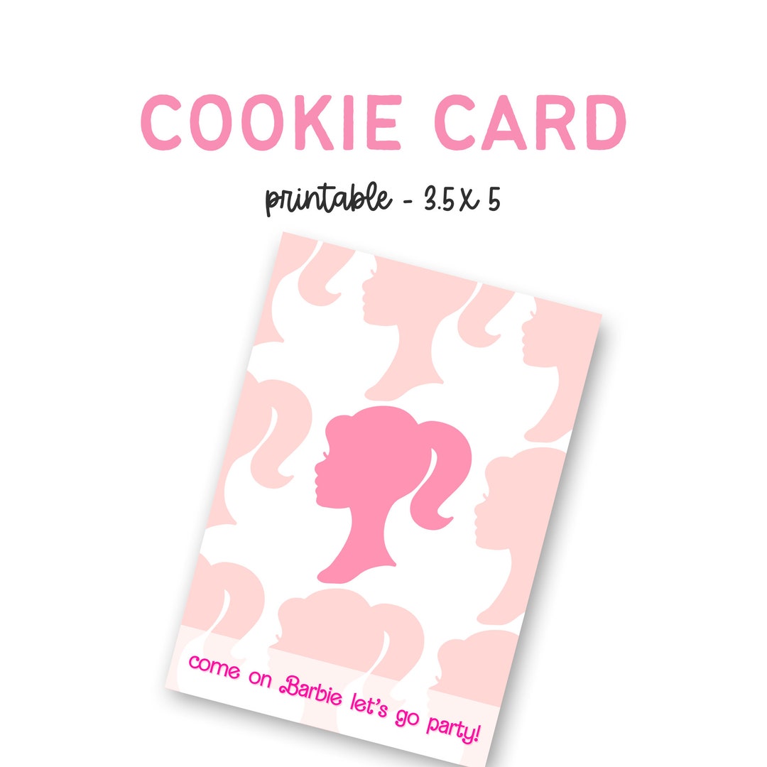 Doll Silhouette Cookie Card, Printable Let's Go Party Card, Barbie ...