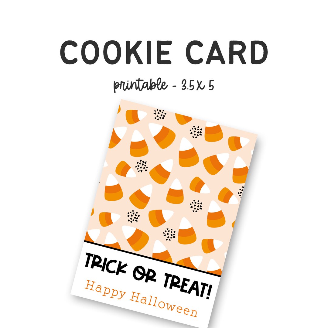 Trick or Treat Cookie Card, Candy Corn Cookie Card, Printable Halloween ...