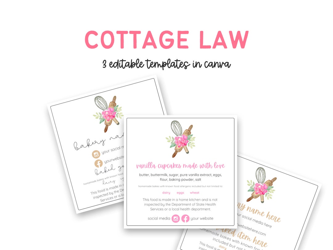 Food Cottage Label, Bakery Template Tag, Prepared Here Food Label ...