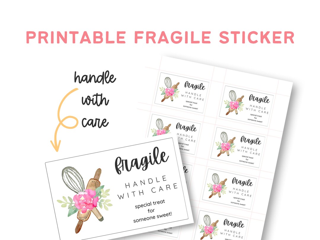 Printable Fragile Sticker Sheet Fragile Bakery Labels Handle - Etsy