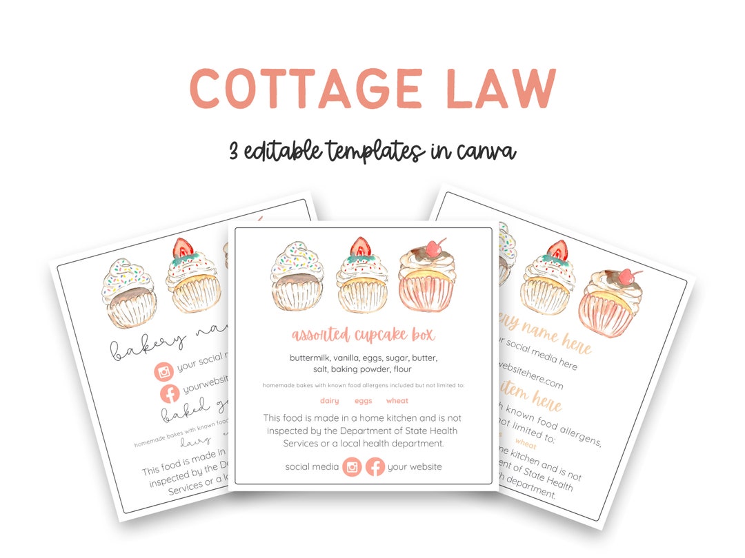 Ingredient Labels, Cottage Law Label, Template, Assorted Cupcake Box ...