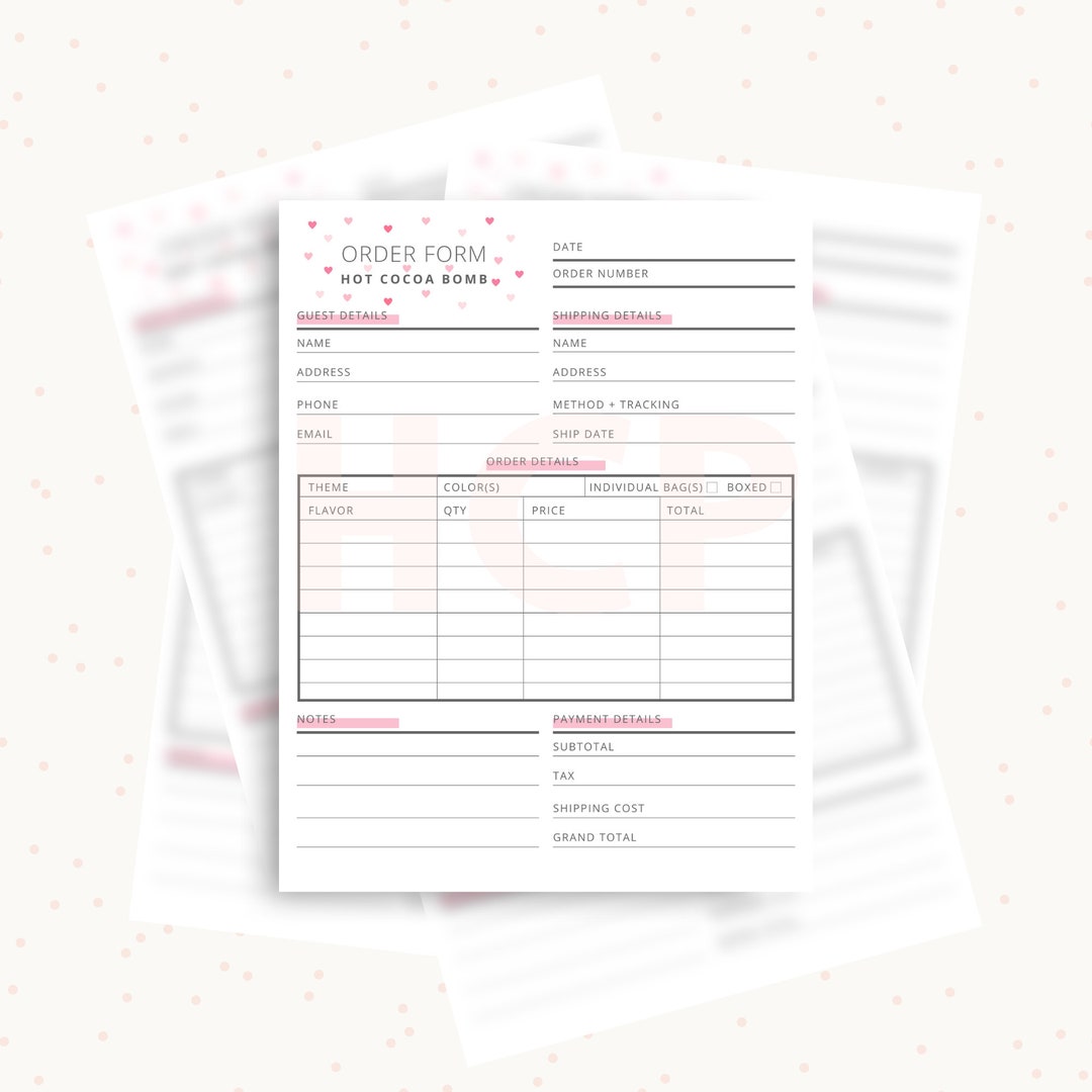 Editable Hot Cocoa Bomb Order Form, Cocoa Bomb Order Form, Edit Hot ...