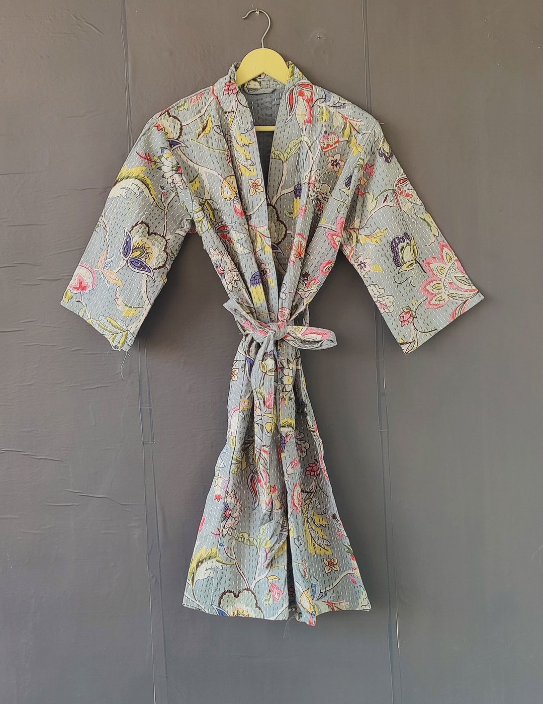 New Floral Handmade Kantha Stitch Robe Cotton Kimono Cotton Robe Swim ...