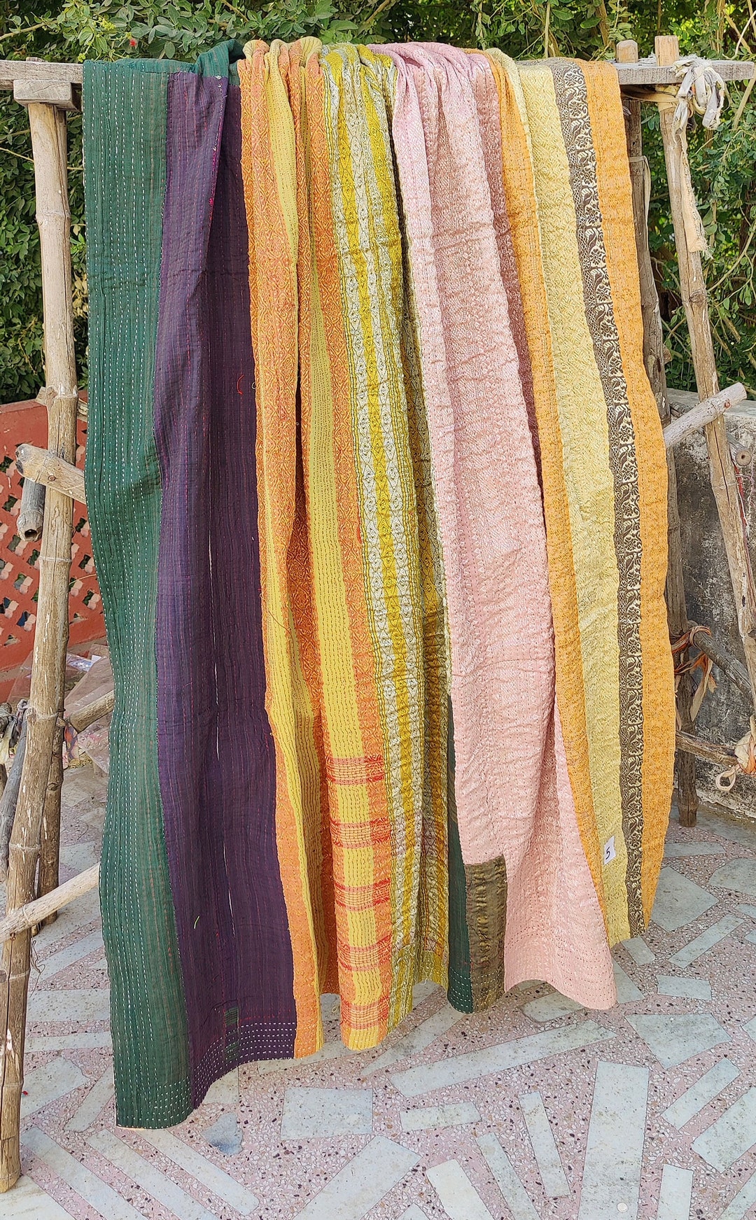 Silk Patchwork Quilt Kantha Quilt Handmade Quilts Boho Brocade Silk ...