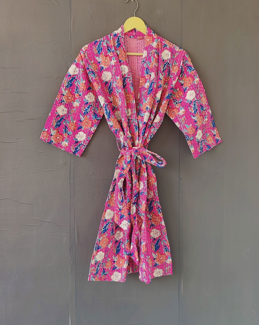 Floral Print Indian Cotton Hand Block Printed Kimono Bridesmaid Robe ...