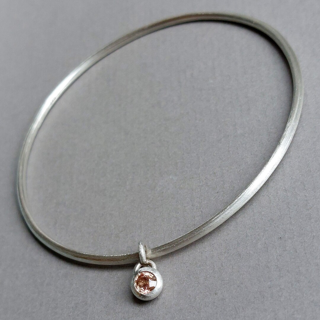 Silver Bangle With Zircon Pendant, Minimalist 925 Bangle With Fawn ...