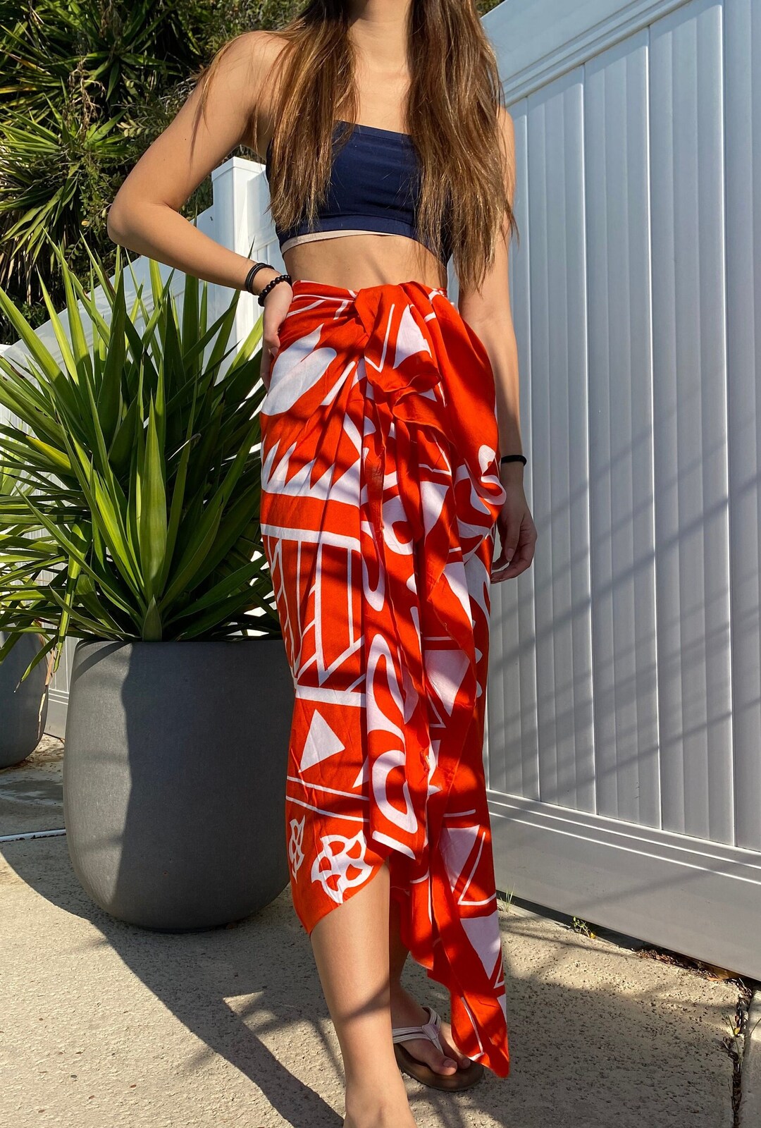 Hawaiian Design Sarong Plus Size Orange White Plumeria Design Luau Cruise Wrap Beach Pareo Wear ...