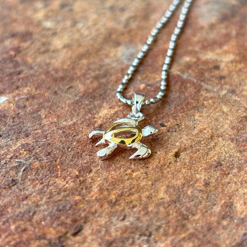 Hawaiian Jewelry Two Tone Gold Plated Hieroglyph Sterling Silver Turtle ...