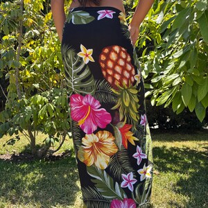 Hawaiian Design Sarong Black Tropical Blossom Hibiscus Plumeria Luau ...