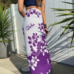 Hawaiian Design Purple & White Plumeria Flower Sarong Cover-up Floral ...