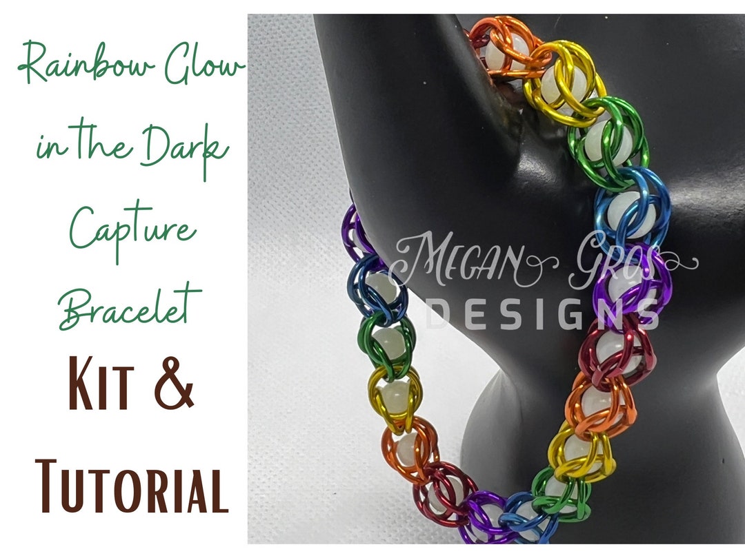 KIT & TUTORIAL - Rainbow Glow-in-the-dark Capture Bracelet, Chainmaille ...