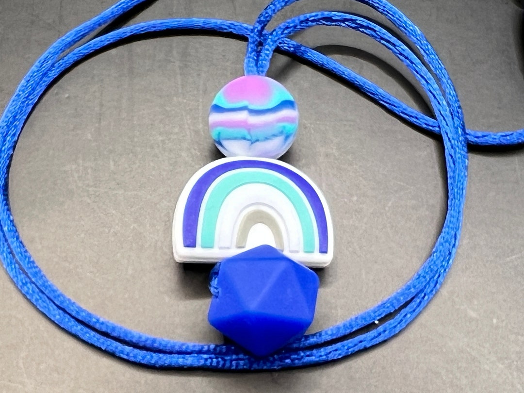 Blue Rainbow Silicone ADULT Chewelry, Fidget Toy, Sensory, Pendant Measures 2, Necklace Measures ...
