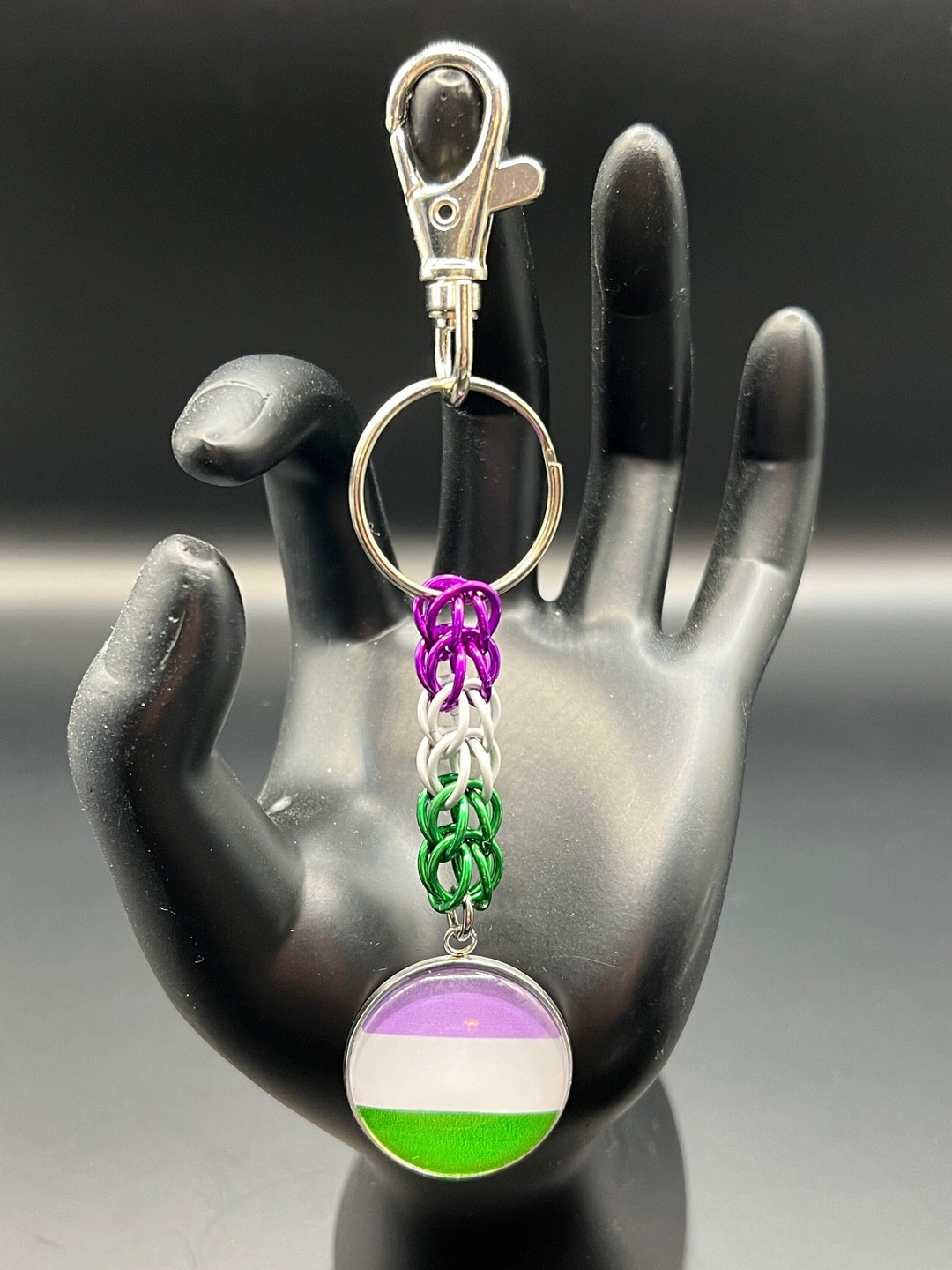 Genderqueer Pride Flag Keychain Chainmaille Measures Approx. - Etsy