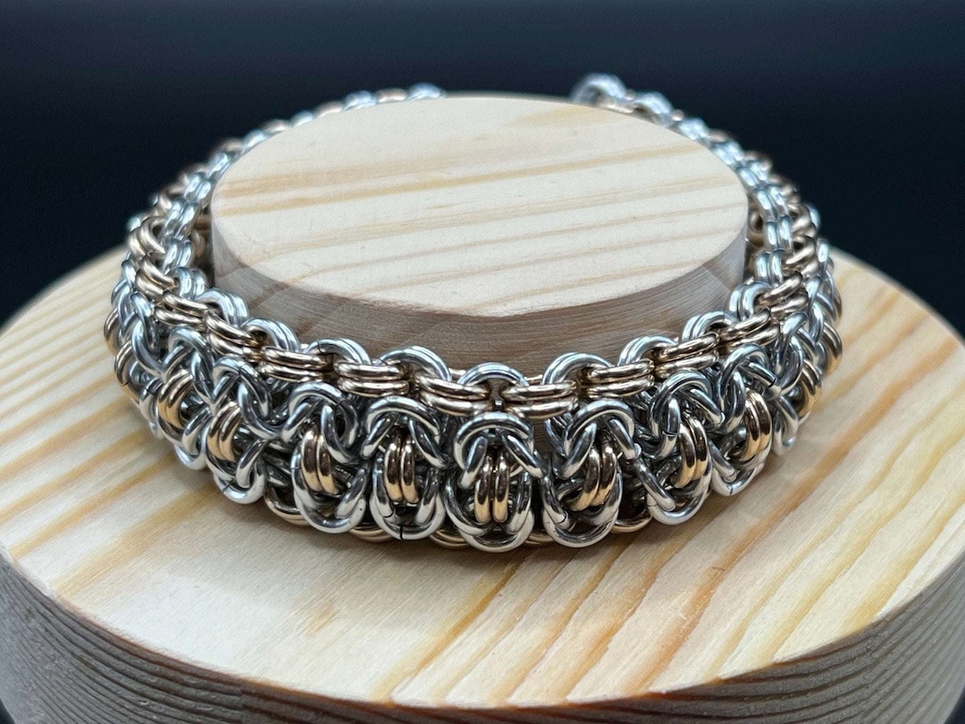 Byzantine Ladder: Bracelet in Silver & Rose Gold, Chainmaille Bracelet ...