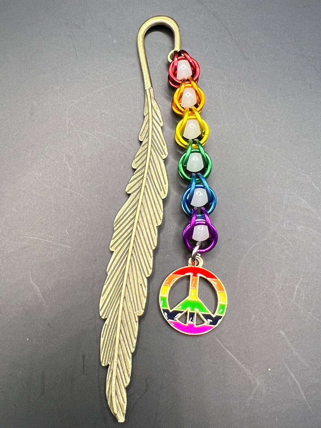 Peace Symbol Pride Chainmaille Bookmark With Glow-in-the-dark Beads ...