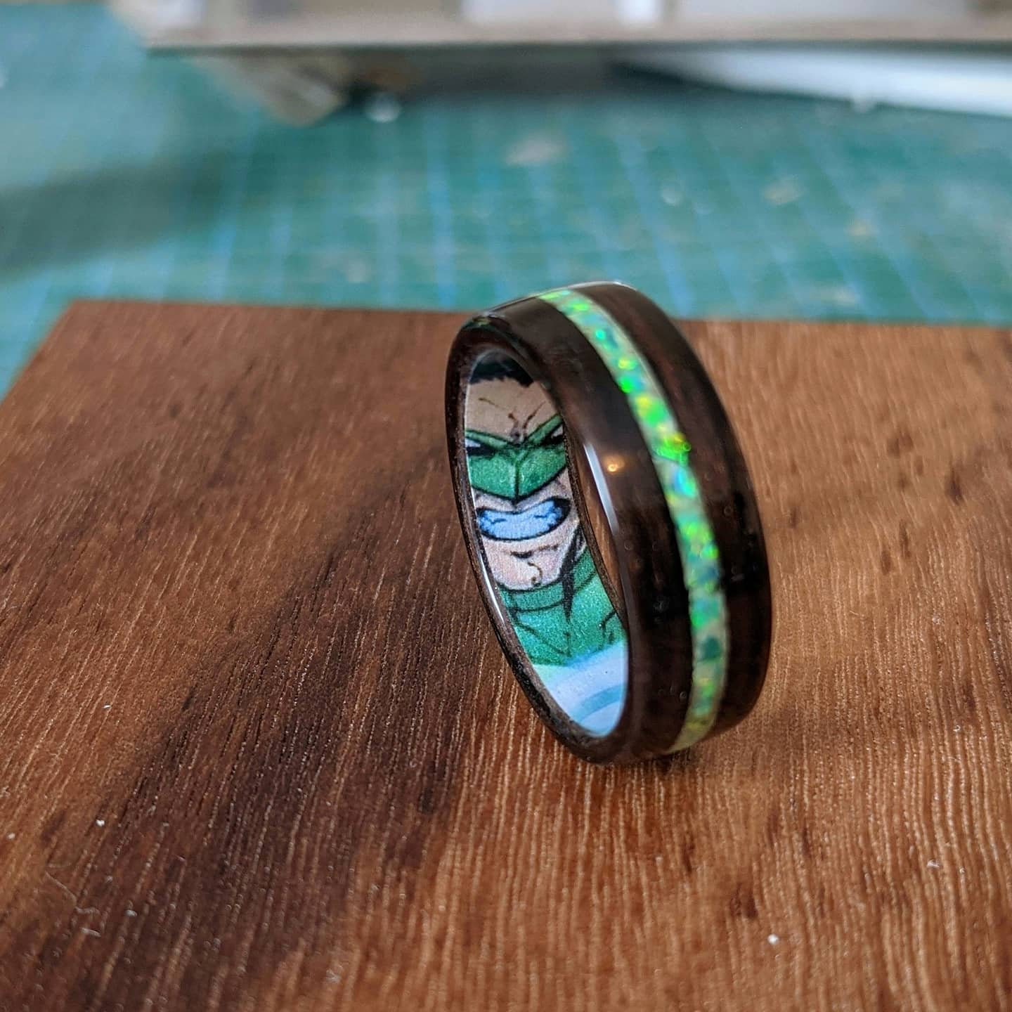 Macassar Ebony With Green Opal & Glow Powder Inlay Wooden Ring | Etsy