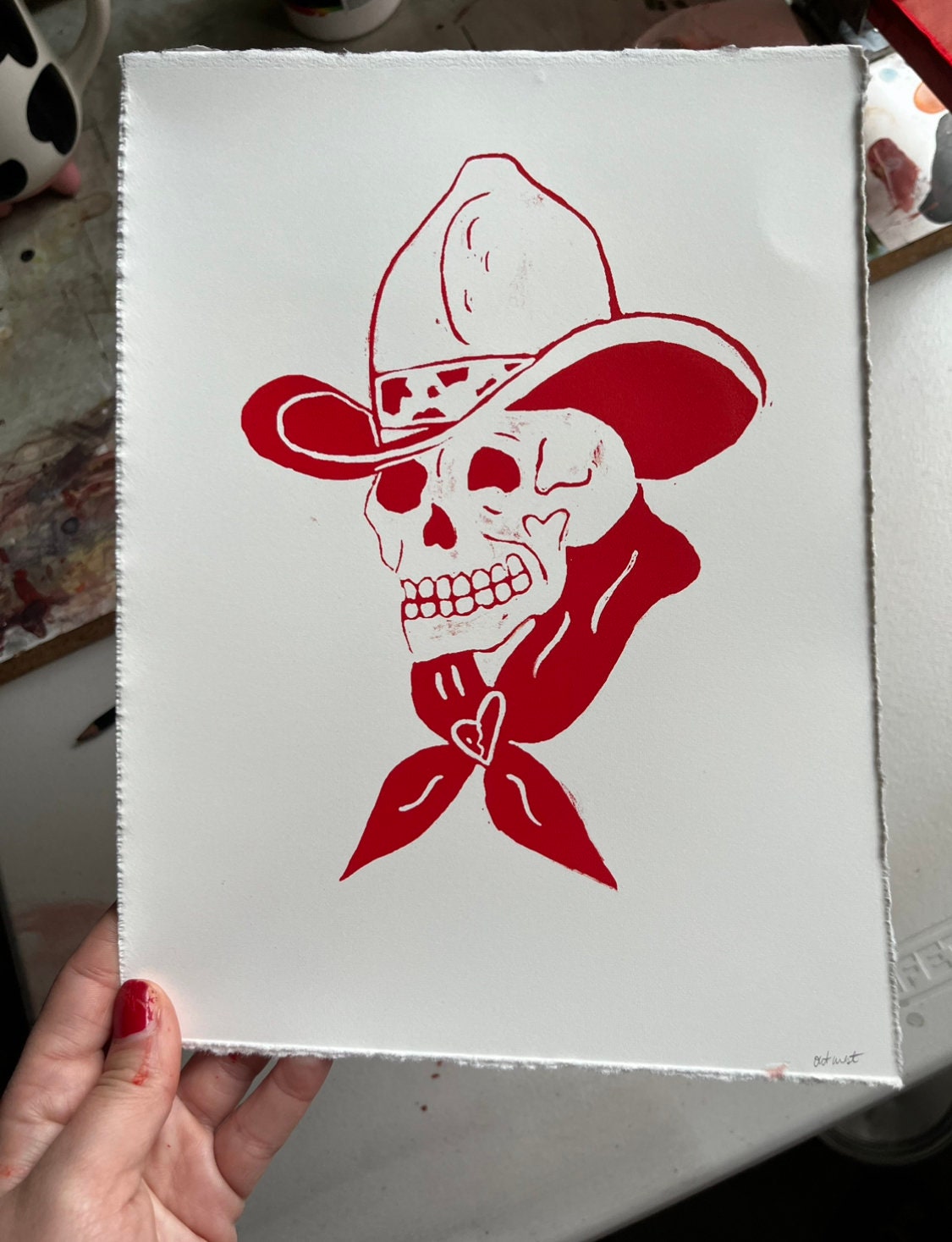 Red Cowboy Skull // Cowboy Art // Screen Print // Silk Screening ...