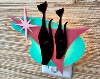 Mid Century Modern Night Light | Black Cat Acrylic Design | Atomic Plug ...