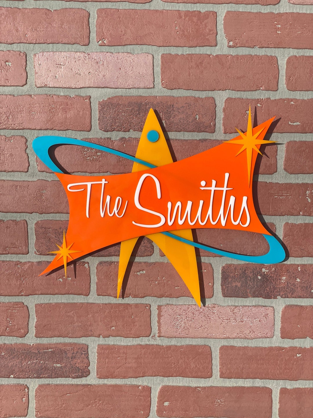 Mid Century Modern "launch" Family Name Sign | Retro Address Sign ...