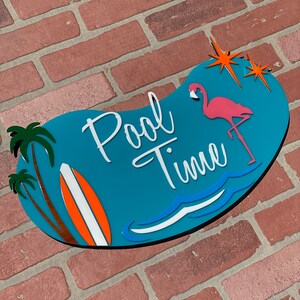 Mid Century Modern "pool Time" Sign | Palm Springs Wall Art | Kidney ...