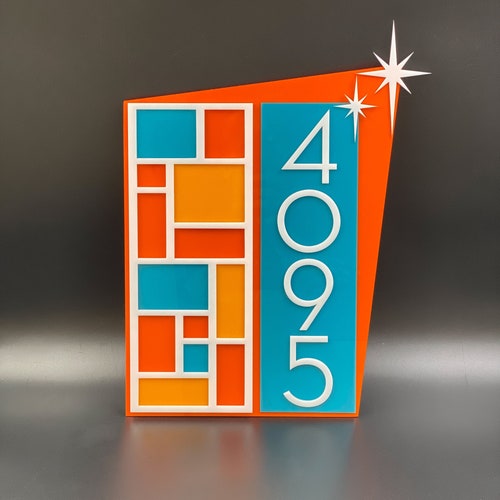 Mid Century Modern House Number Sign Custom Address Sign - Etsy