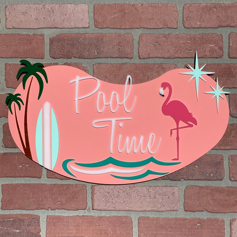 Mid Century Modern "pool Time" Sign | Palm Springs Wall Art | Kidney ...