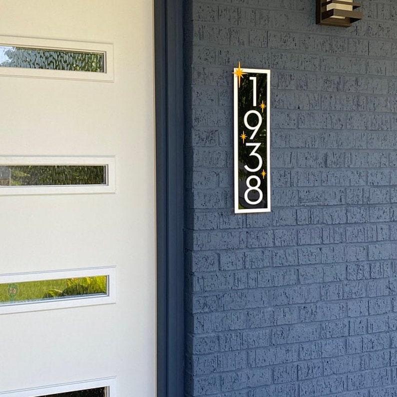 Mid Century Modern Address Sign: Vertical Atomic Starburst House ...