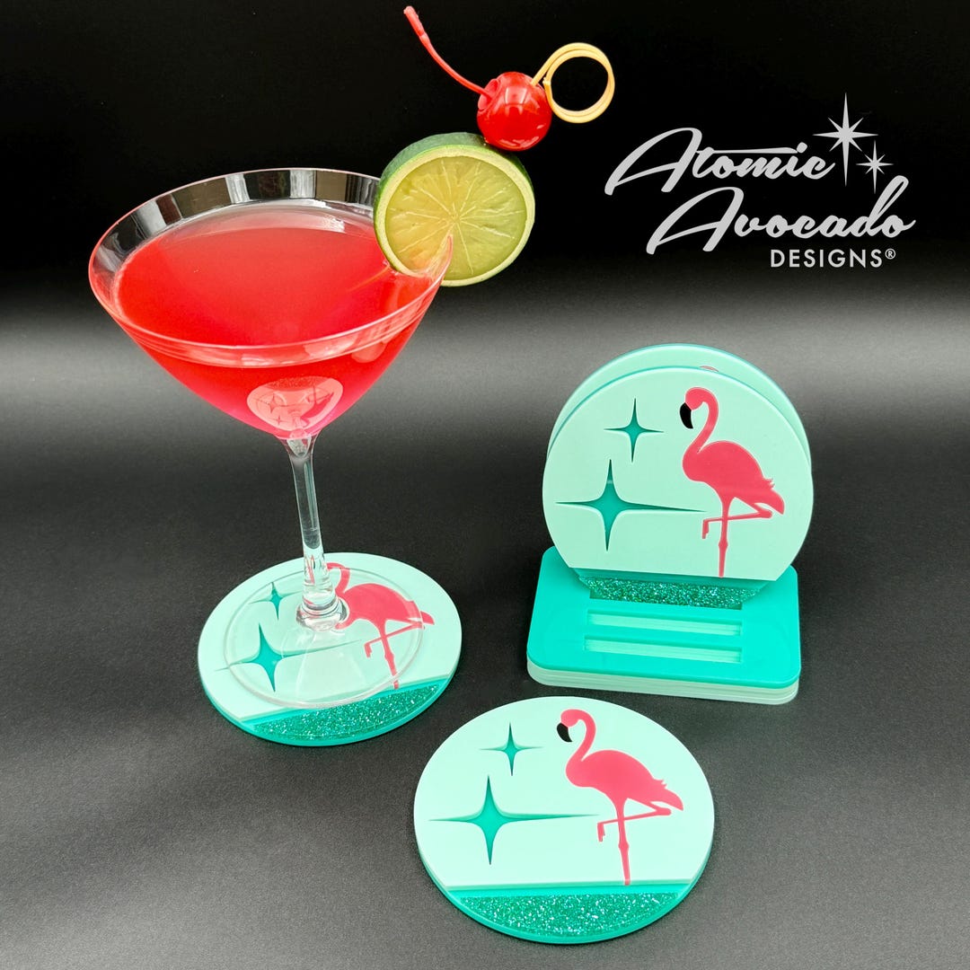 3D "atomic Flamingo" Drink Coasters | Set of 4 | Mid Century Modern Bar ...
