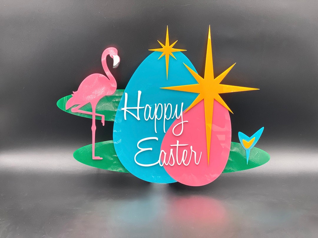 3D Mid Century Modern happy Easter Sign Spring Decor Wall Art Pink ...