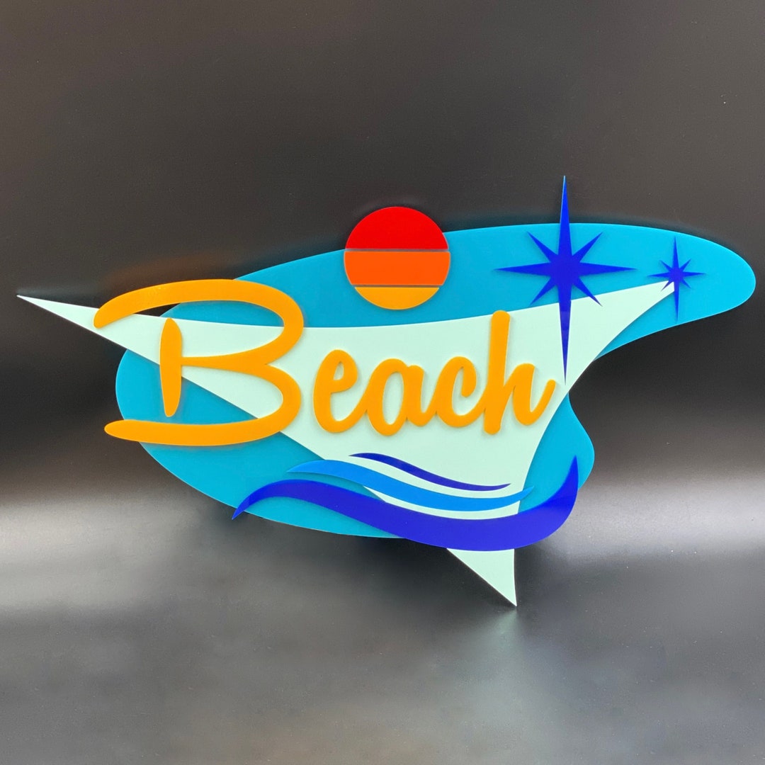 Mid Century Modern "atomic Beach" Sign: Personalized Coastal Plaque - Etsy