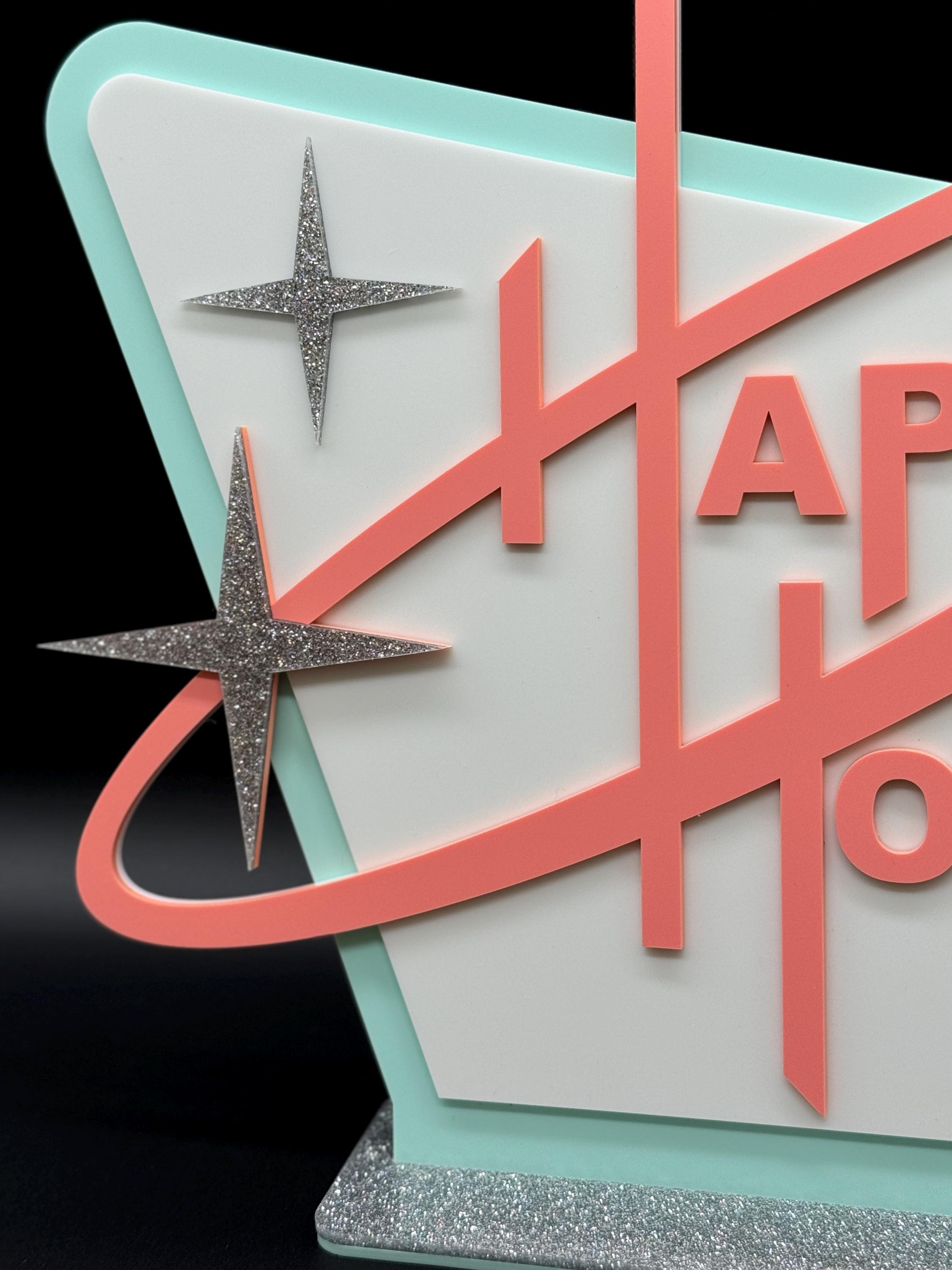 Mid Century Modern "happy Home" Sign | Tabletop Display | Retro Decor ...