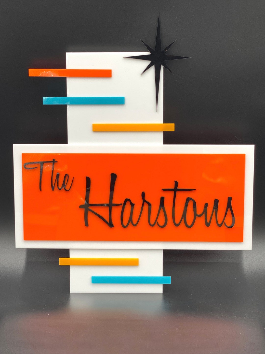 Mid Century Modern "stacked Stone" Family Name Sign: Retro Address ...