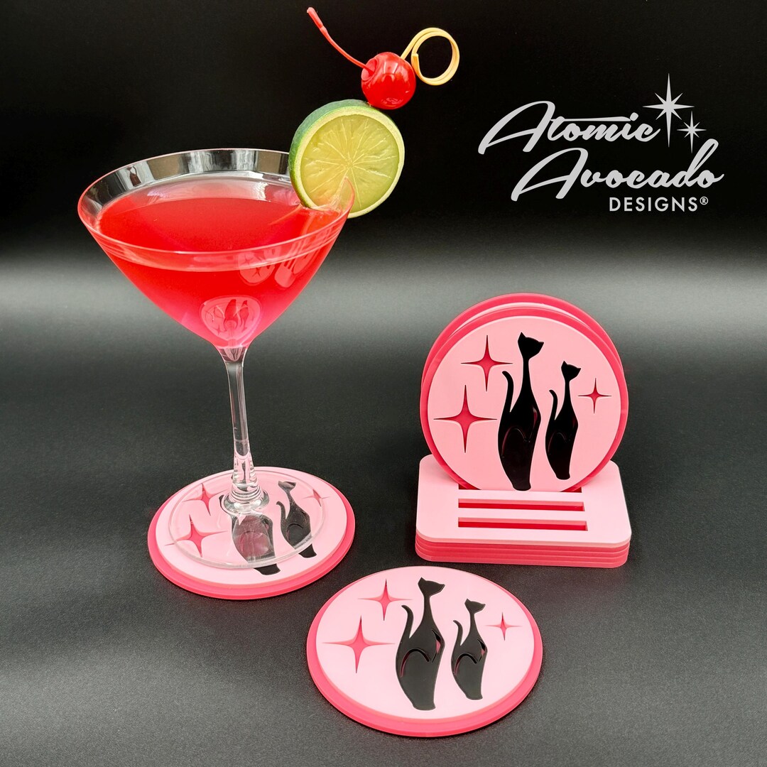 Mid Century Modern Cat Coasters | Set of 4 | "kitty Coaster" Design ...
