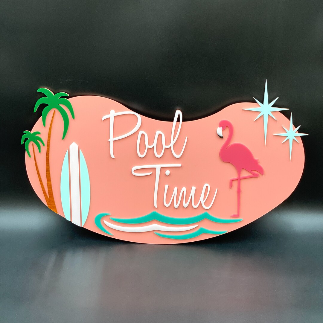 Mid Century Modern "pool Time" Sign | Palm Springs Wall Art | Kidney ...