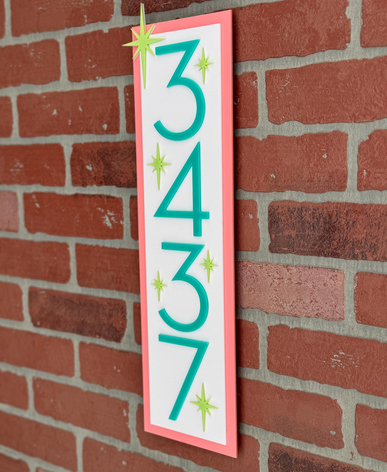 Mid Century Modern Address Sign: Vertical Atomic Starburst House ...