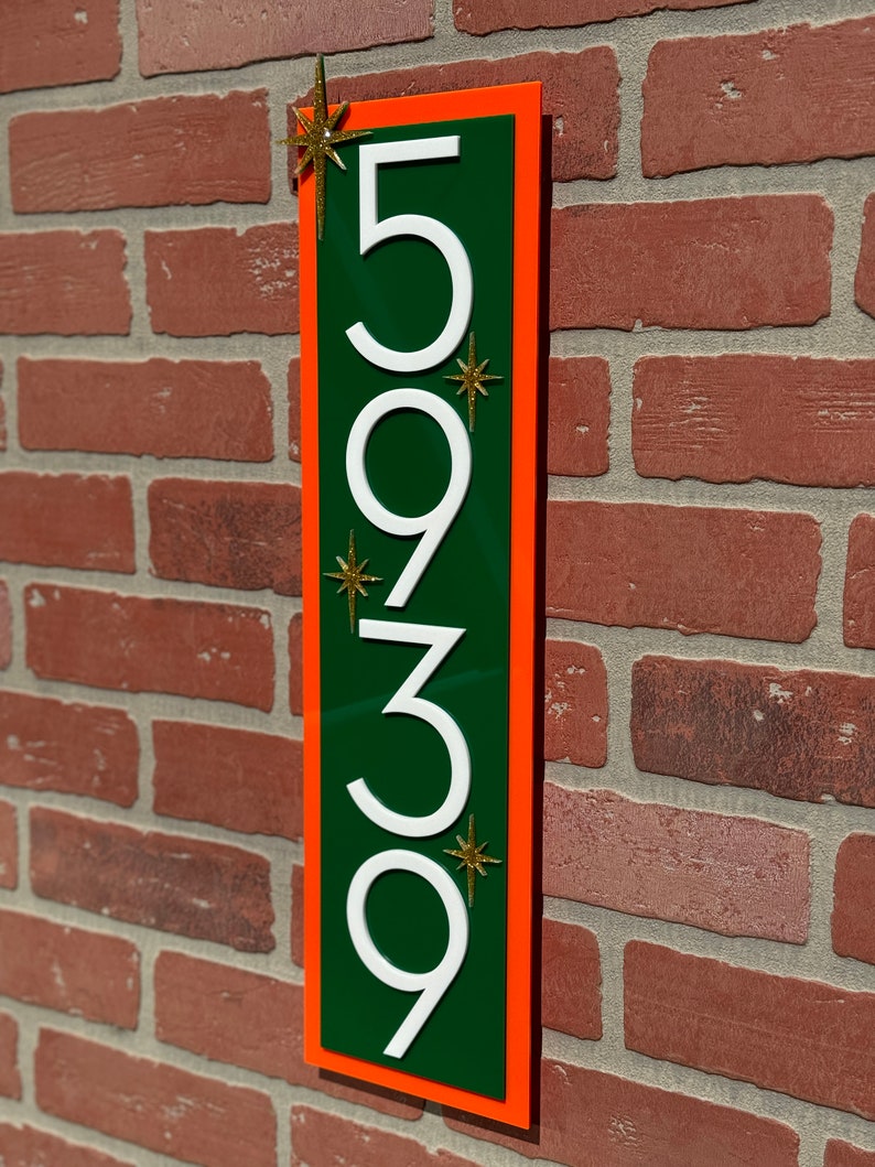 Mid Century Modern Vertical Address Sign | Retro House Numbers | Atomic ...