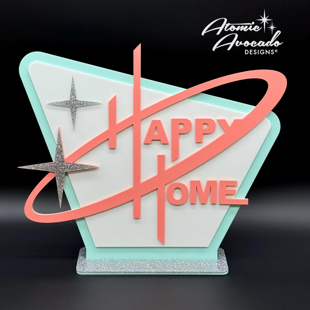 Mid Century Modern "happy Home" Sign | Tabletop Display | Retro Decor ...