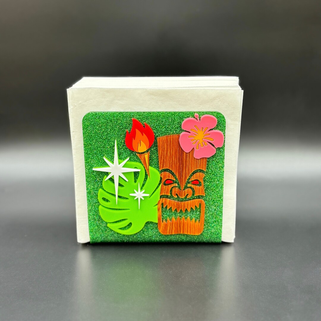 Handcrafted "atomic Tiki" Napkin Holder | Hibiscus Flower | Monstera ...
