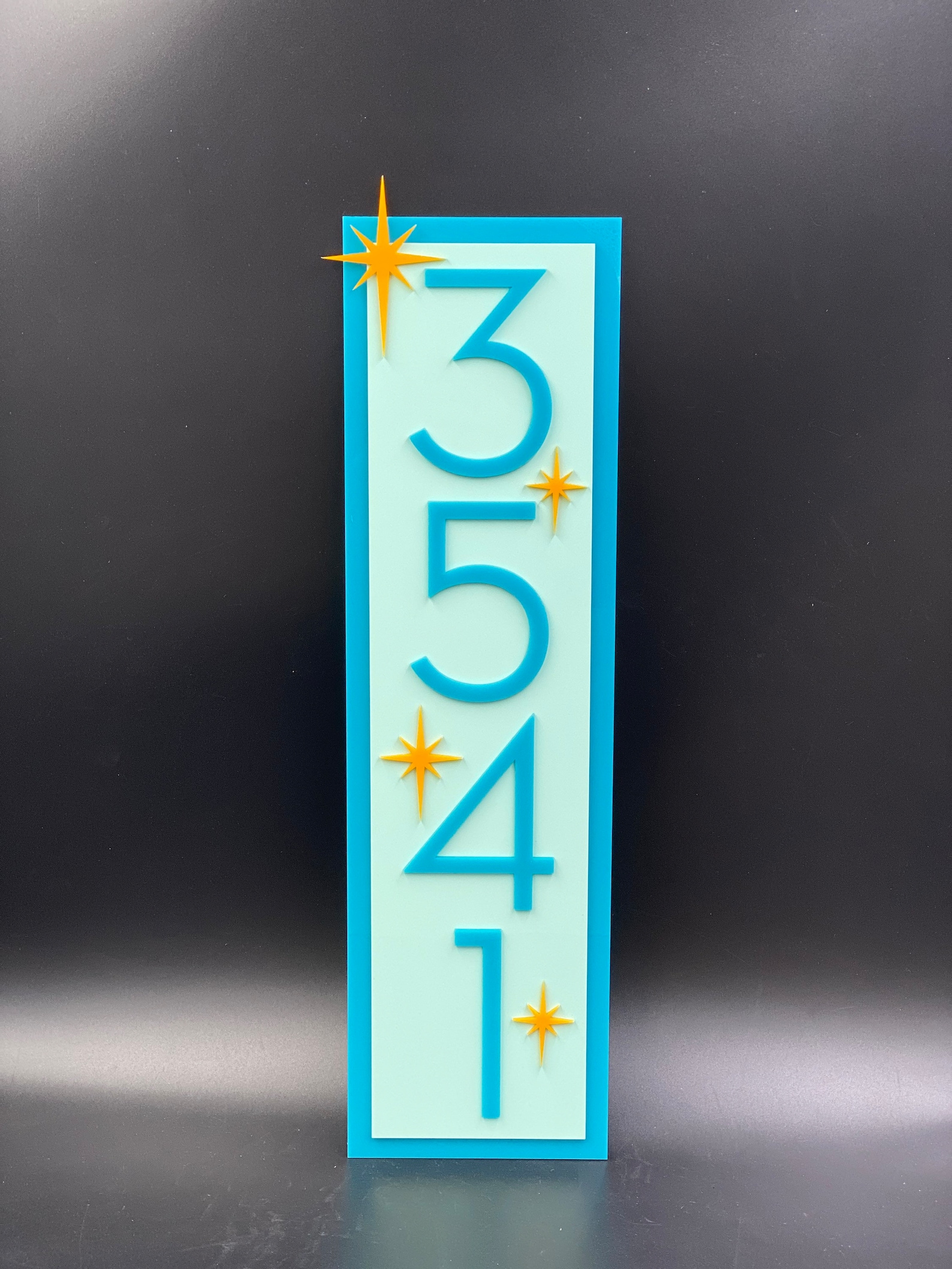 Mid Century Modern Address Sign: Vertical Atomic Starburst House ...