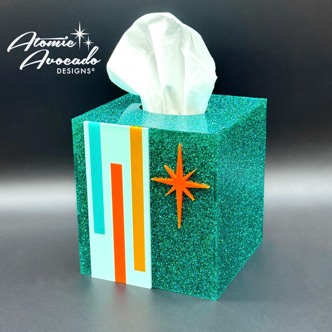 Retro SPARKLE Tissue Box Cover | Turquoise Glitter "modline" Design ...