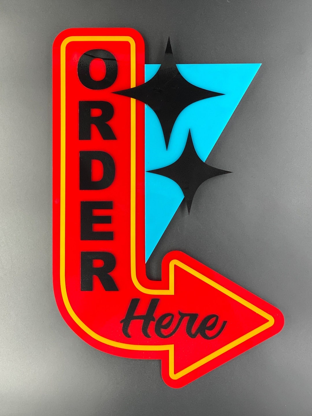 3D Mid Century Modern order Here Sign Retro Restaurant L Diner Bar ...